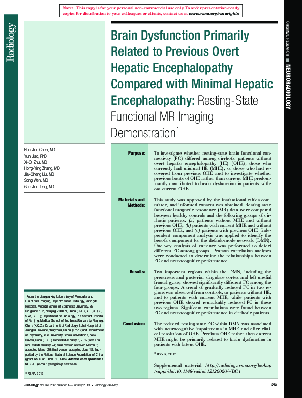 (PDF) Brain Dysfunction Primarily Related to Previous Overt Hepatic ...
