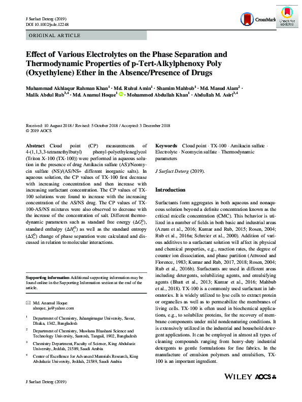 (PDF) Effect of Various Electrolytes on the Phase Separation and ...