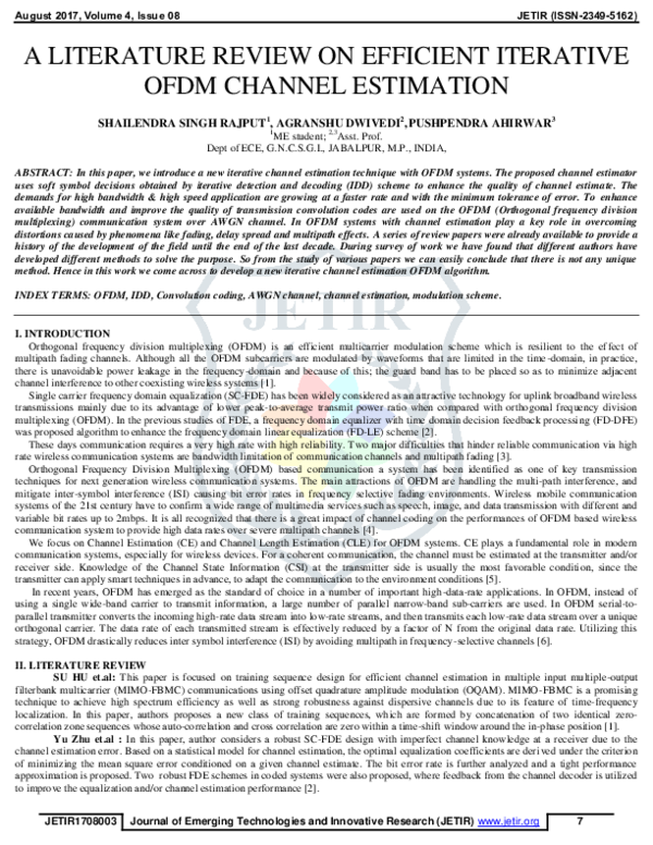 (PDF) A Literature Review on Efficient Iterative Ofdm Channel Estimation (PDF) A Literature Review on Efficient Iterative Ofdm Channel Estimation
