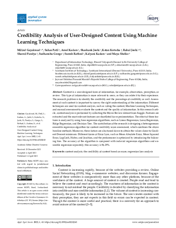 (PDF) Credibility Analysis of User-Designed Content Using Machine Learning Techniques