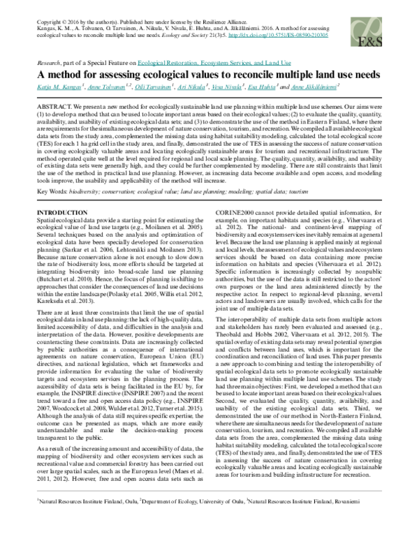(PDF) A method for assessing ecological values to reconcile multiple ...