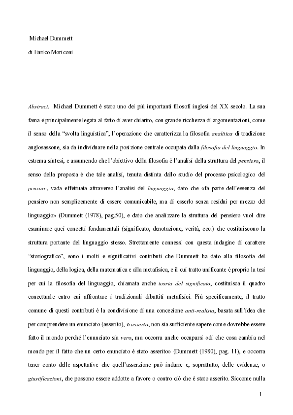 (PDF) Michael Dummett. Un profilo