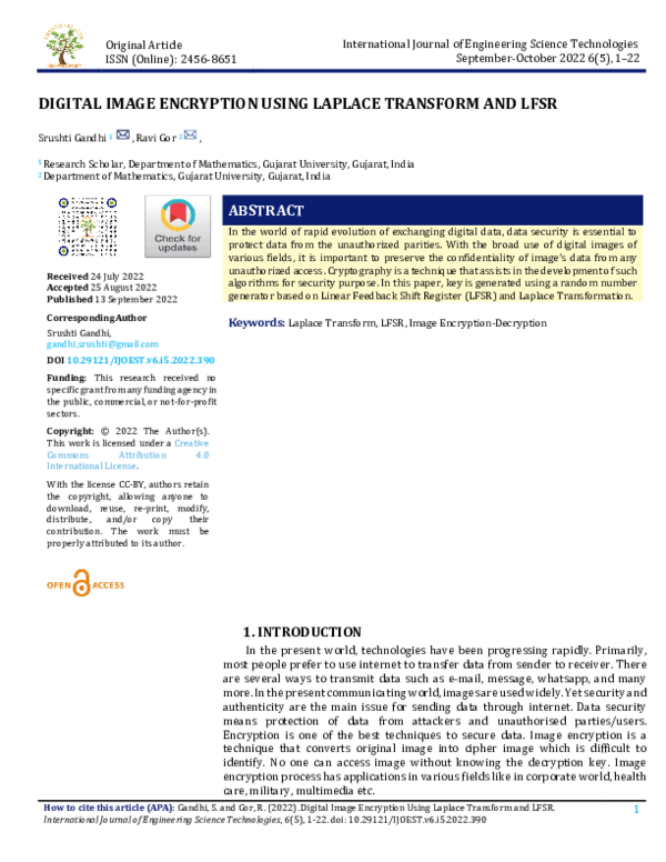 (PDF) DIGITAL IMAGE ENCRYPTION USING LAPLACE TRANSFORM AND LFSR