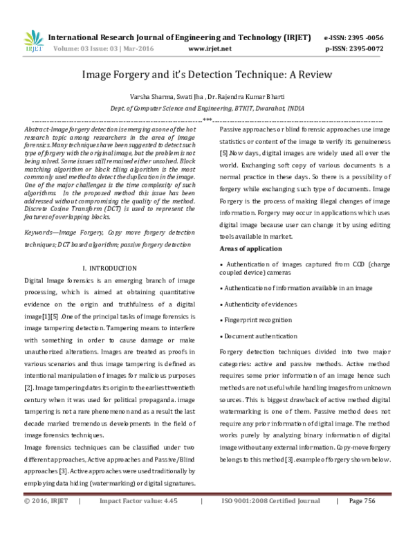 (PDF) Image Forgery and it’s Detection Technique: A Review