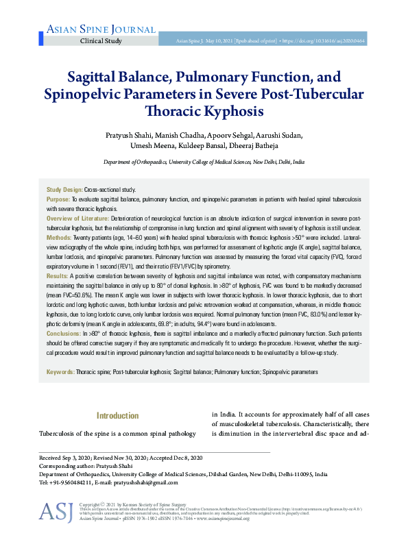 (PDF) Sagittal Balance, Pulmonary Function, and Spinopelvic Parameters ...