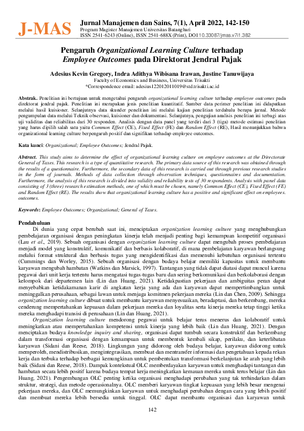 (PDF) Pengaruh Organizational Learning Culture terhadap Employee Outcomes pada Direktorat ...