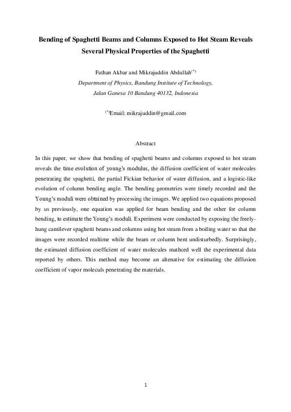 (PDF) Bending of Spaghetti Beams and Columns Exposed to Hot Steam ...