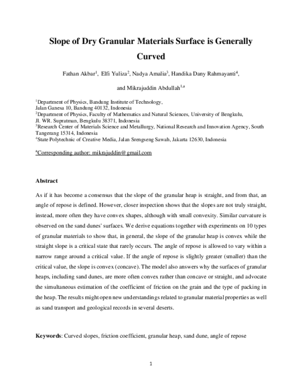 (PDF) The slope of dry granular materials surface is generally curved