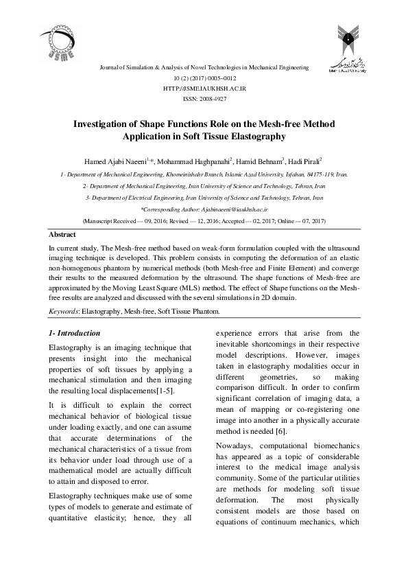 (PDF) Investigation of Shape Functions Role on the Mesh-free Method Application in Soft Tissue ...