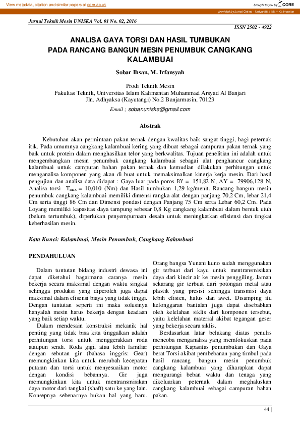 (PDF) Analisa Gaya Torsi Dan Hasil Tumbukan Pada Rancang Bangun Mesin ...