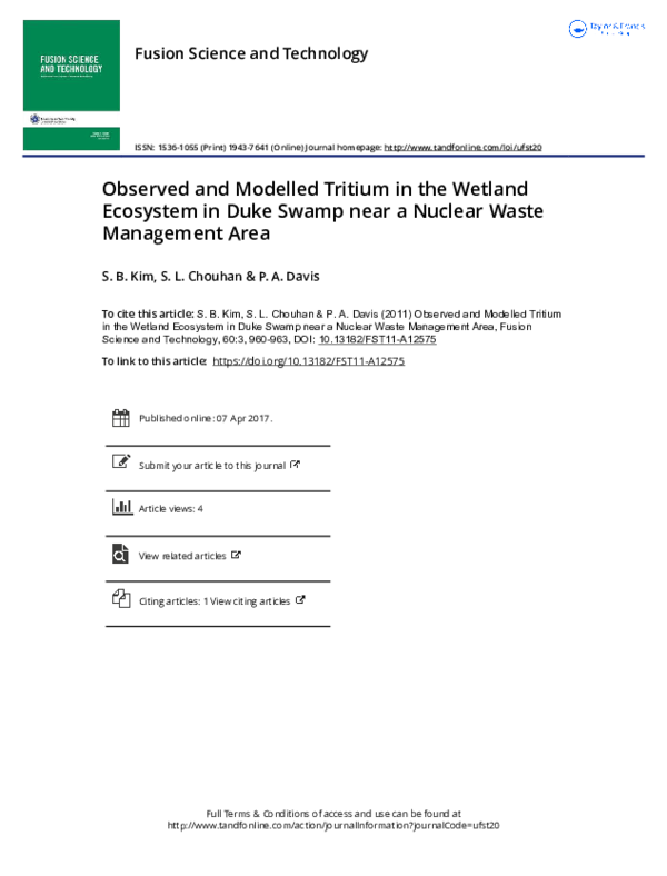 (PDF) Observed and Modelled Tritium in the Wetland Ecosystem in Duke ...