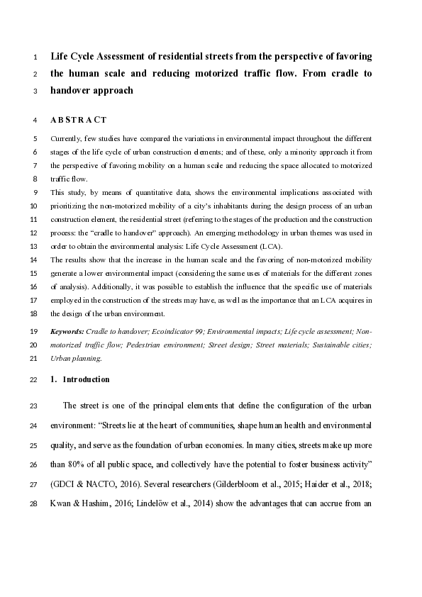 (PDF) Life Cycle Assessment of residential streets from the perspective ...