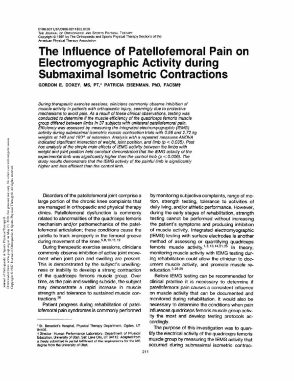 (PDF) The Influence of Patellofemoral Pain on Electromyographic ...