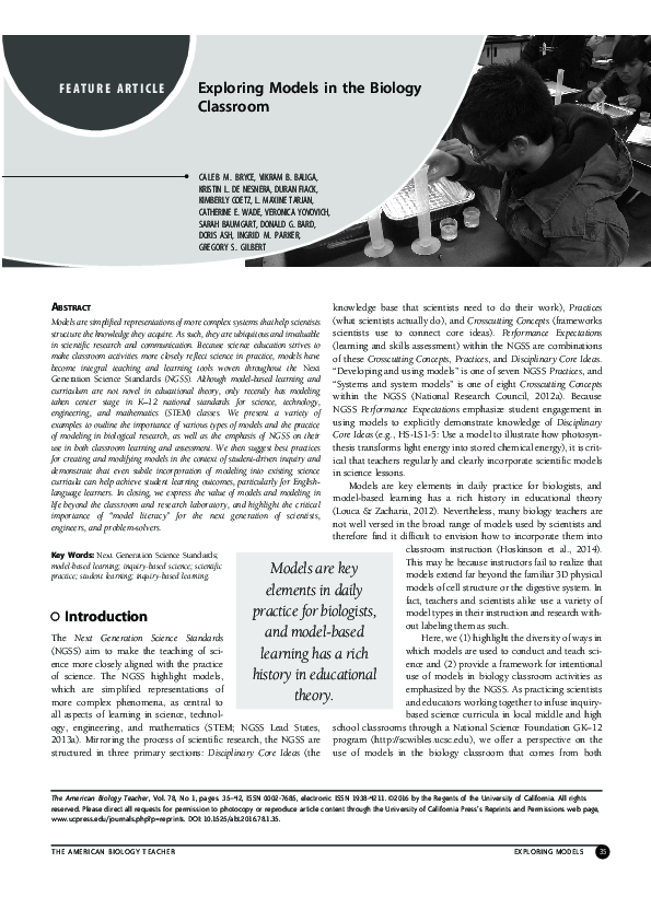(PDF) FEATURE ART I C LE Exploring Models in the Biology Classroom