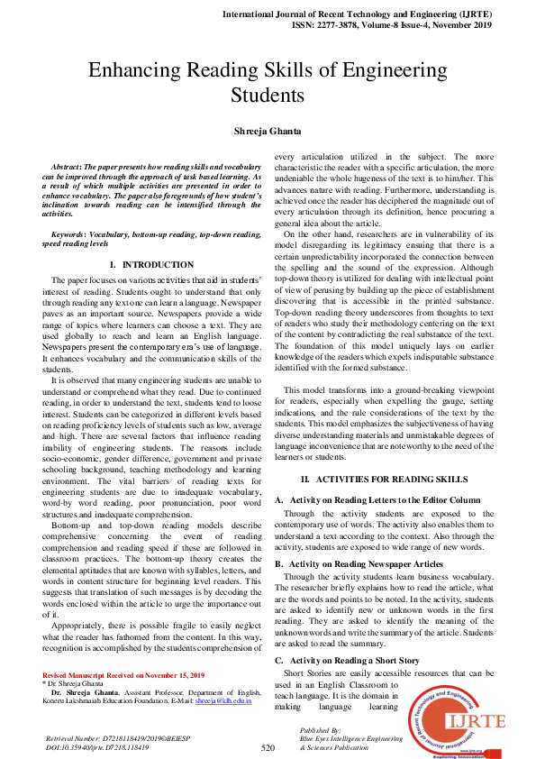 (PDF) Enhancing Reading Skills of Engineering Students