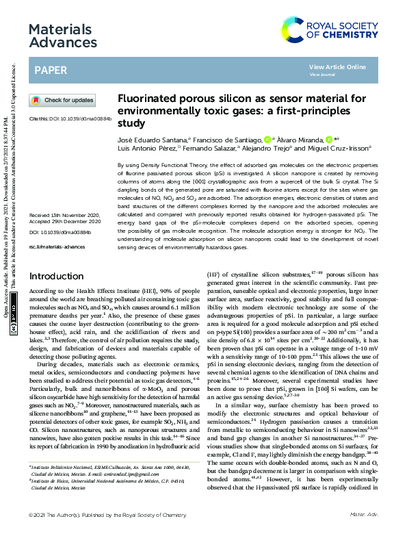 (PDF) Fluorinated porous silicon as sensor material for environmentally ...