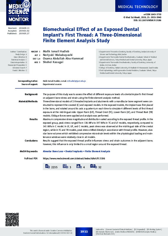 (PDF) Biomechanical Effect of an Exposed Dental Implant’s First Thread ...