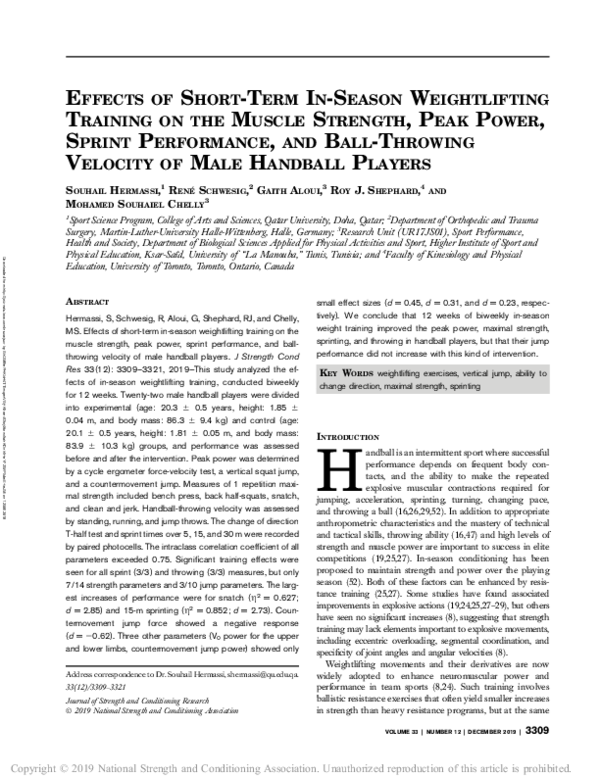 (PDF) Effects of Short-Term In-Season Weightlifting Training on the ...