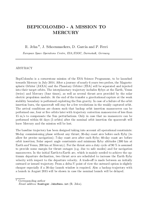 (PDF) The BepiColombo Mission to Mercury