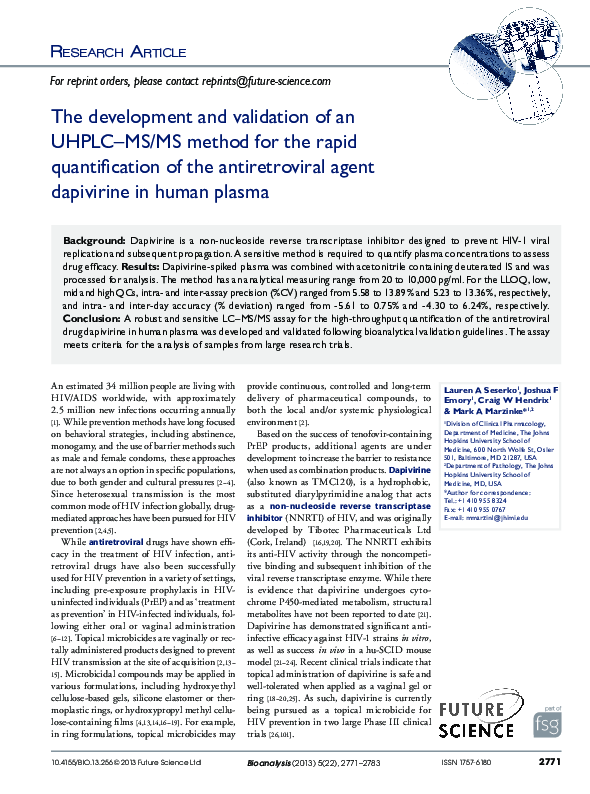 (PDF) The development and validation of an UHPLC-MS/MS method for the rapid quantification of ...