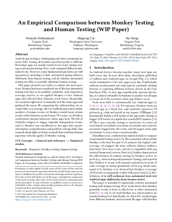 (PDF) An empirical comparison between monkey testing and human testing ...