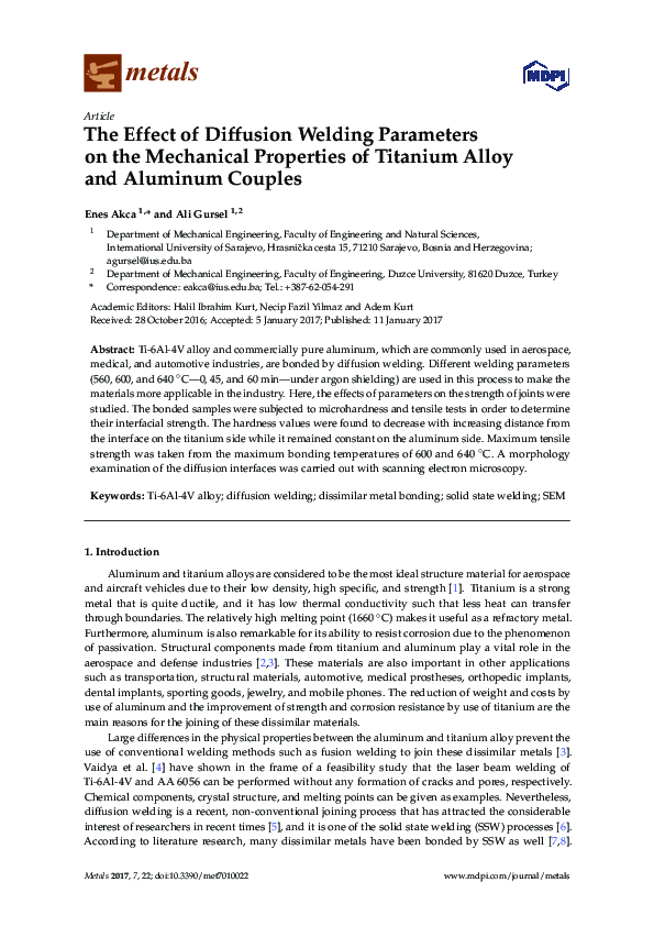 (PDF) The Effect of Diffusion Welding Parameters on the Mechanical Properties of Titanium Alloy ...