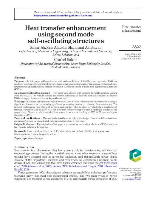 (PDF) Heat transfer enhancement using second mode self-oscillating structures
