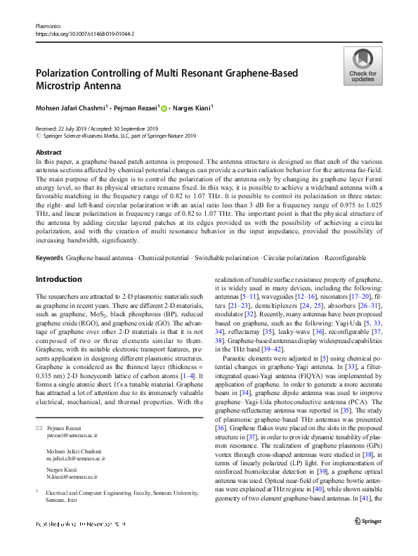 (PDF) Polarization Controlling of Multi Resonant Graphene-Based Microstrip Antenna