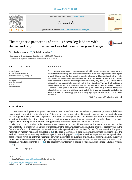 (PDF) The magnetic properties of spin-1/2 two-leg ladders with ...