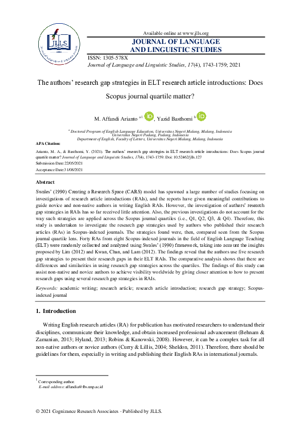 (PDF) The authors’ research gap strategies in ELT research article ...