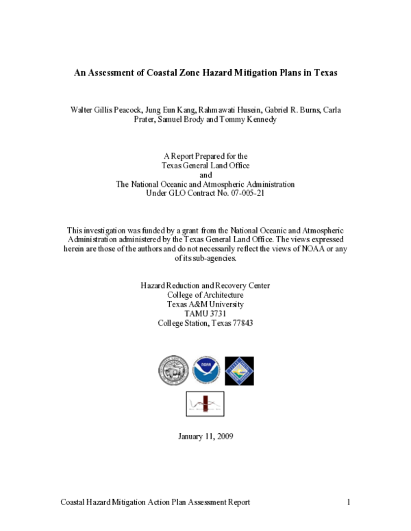 (PDF) An Assessment of Coastal Zone Hazard Mitigation Plans in Texas