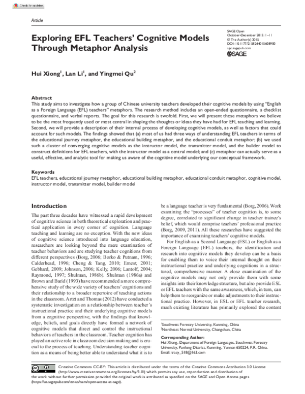 (PDF) Exploring EFL Teachers’ Cognitive Models Through Metaphor Analysis
