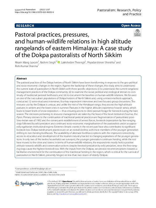 (PDF) Pastoral practices, pressures, and human-wildlife relations in ...