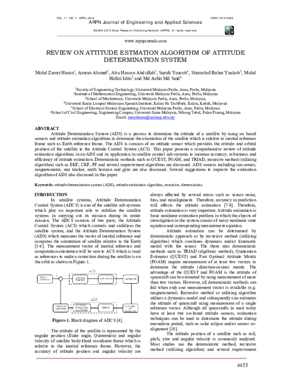 (PDF) On Attitude Estmation Algorithm of Attitude Determination System