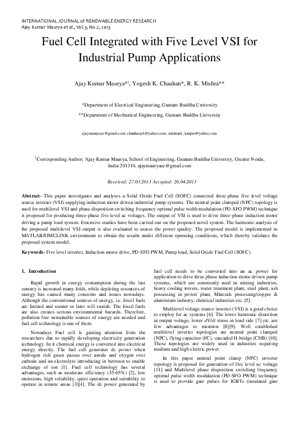 (PDF) Fuel Cell Integrated with Five Level VSI for Industrial Pump ...