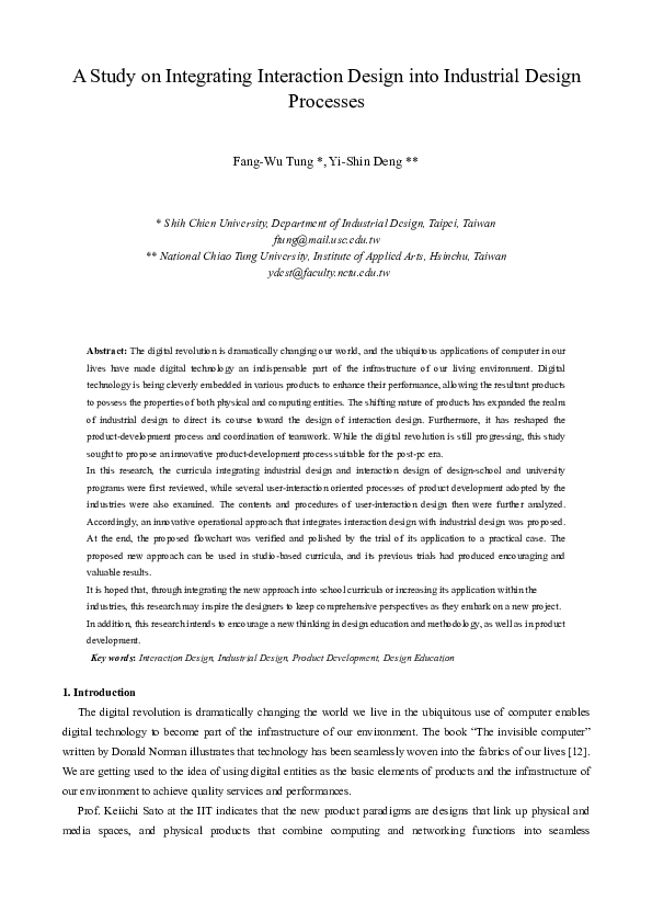 (PDF) A Study on Integrating Interaction Design into Industrial Design ...
