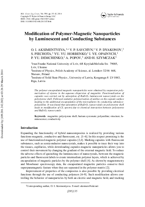(PDF) Modification of Polymer-Magnetic Nanoparticles by Luminescent and Conducting Substances