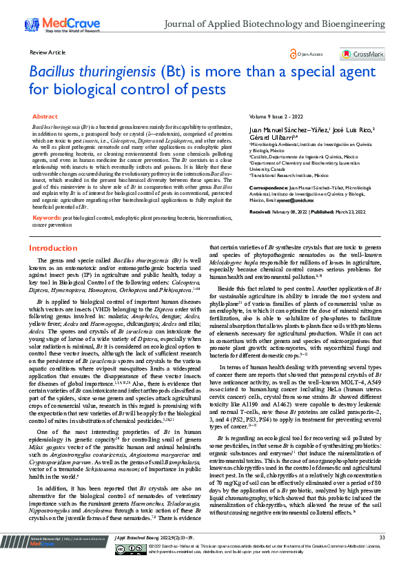 (PDF) Bacillus thuringiensis (Bt) is more than a special agent for biological control of pests ...