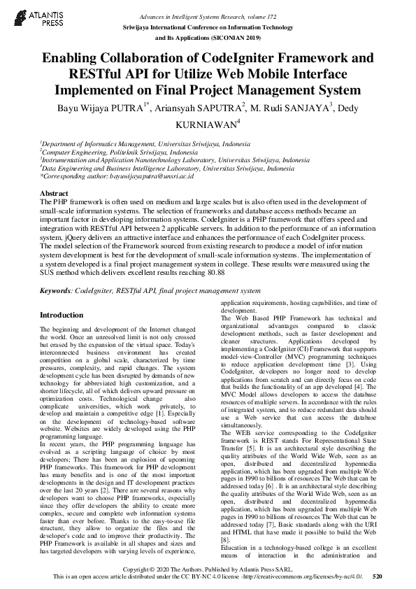 Pdf Enabling Collaboration Of Codeigniter Framework And Restful Api For Utilize Web Mobile