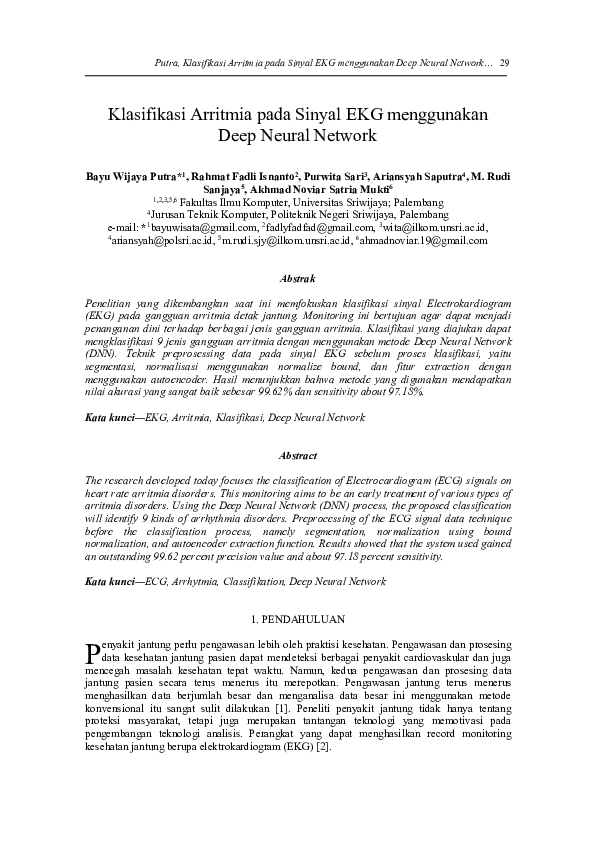 (PDF) Klasifikasi Arritmia pada Sinyal EKG menggunakan Deep Neural Network
