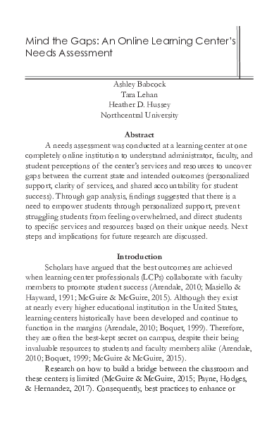 (PDF) Mind the Gaps: An Online Learning Center's Needs Assessment