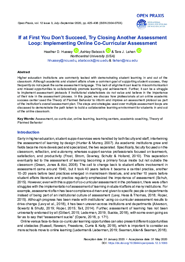 (PDF) If at First You Don’t Succeed, Try Closing Another Assessment Loop: Implementing Online Co ...
