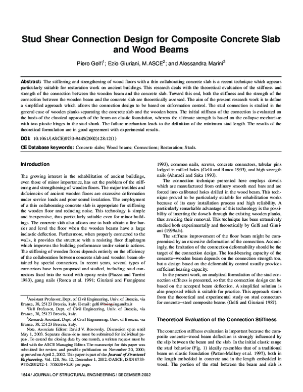 (PDF) Stud Shear Connection Design for Composite Concrete Slab and Wood ...