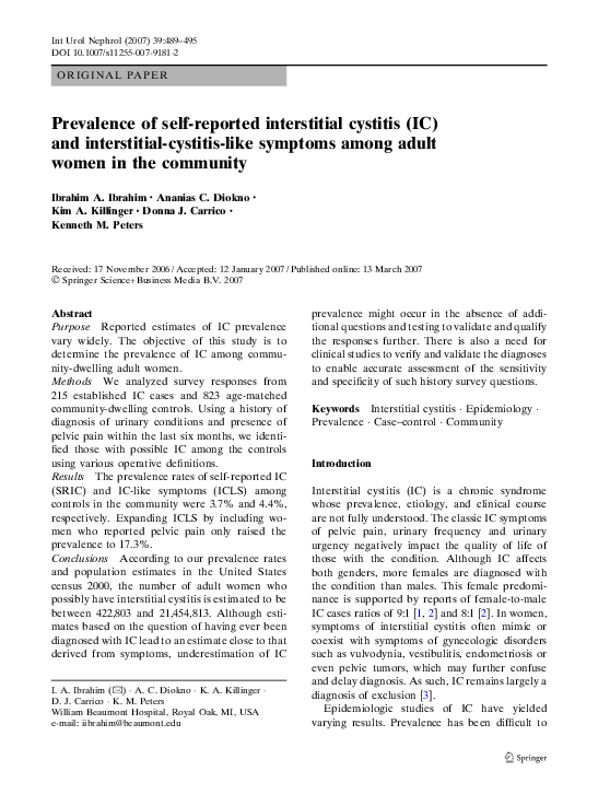 (PDF) Prevalence of self-reported interstitial cystitis (IC) and ...
