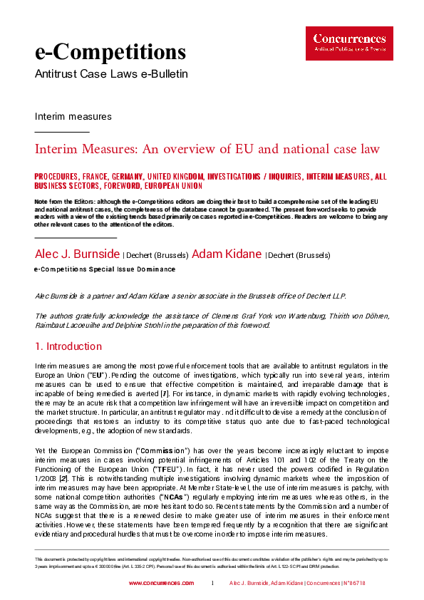 (PDF) Interim Measures: An overview of EU and national case law