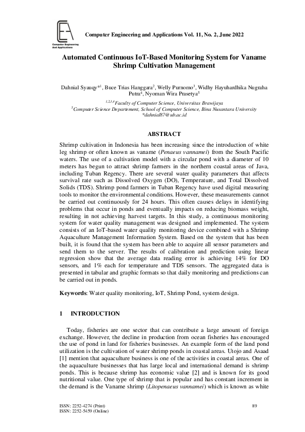 (PDF) Automated Continuous IoT-based Monitoring System for Vaname Shrimp Cultivation Management ...