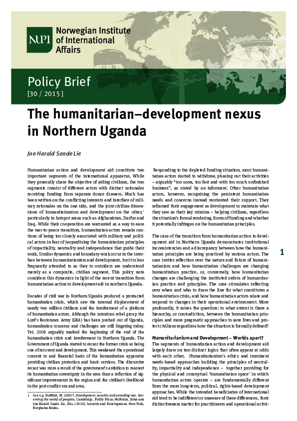 (PDF) The humanitarian–development nexus in Northern Uganda