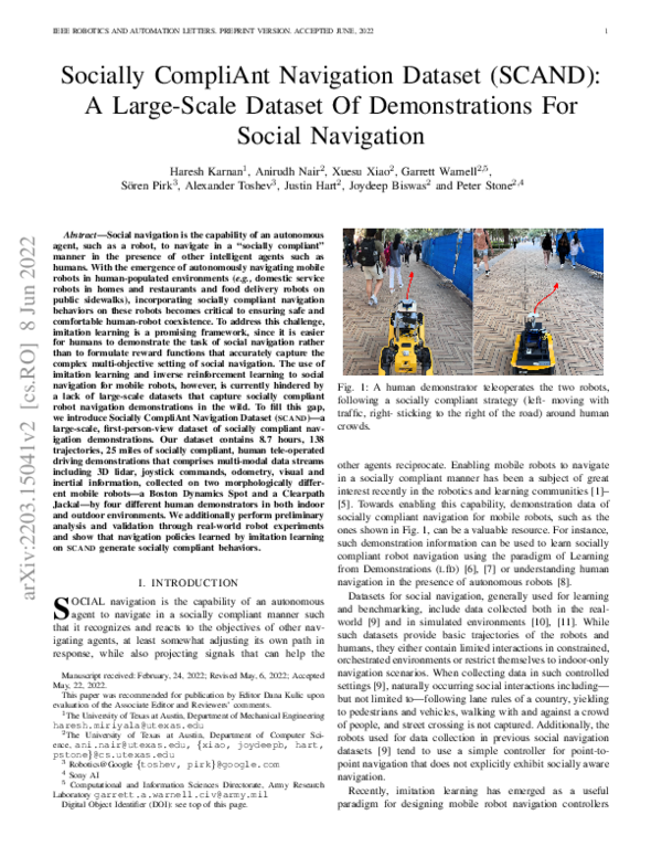(PDF) Socially CompliAnt Navigation Dataset (SCAND): A Large-Scale ...