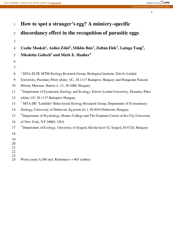 Pdf How To Spot A Strangers Egg A Mimicry Specific Discordancy