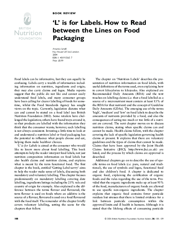 (PDF) L' is for Labels. How to Read between the Lines on Food Packaging